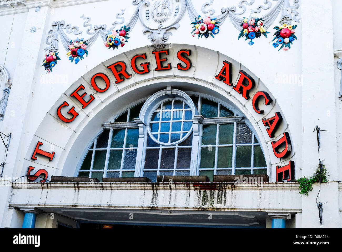 The facade of the entrance to St Georges Arcade in Falmouth Stock Photo ...