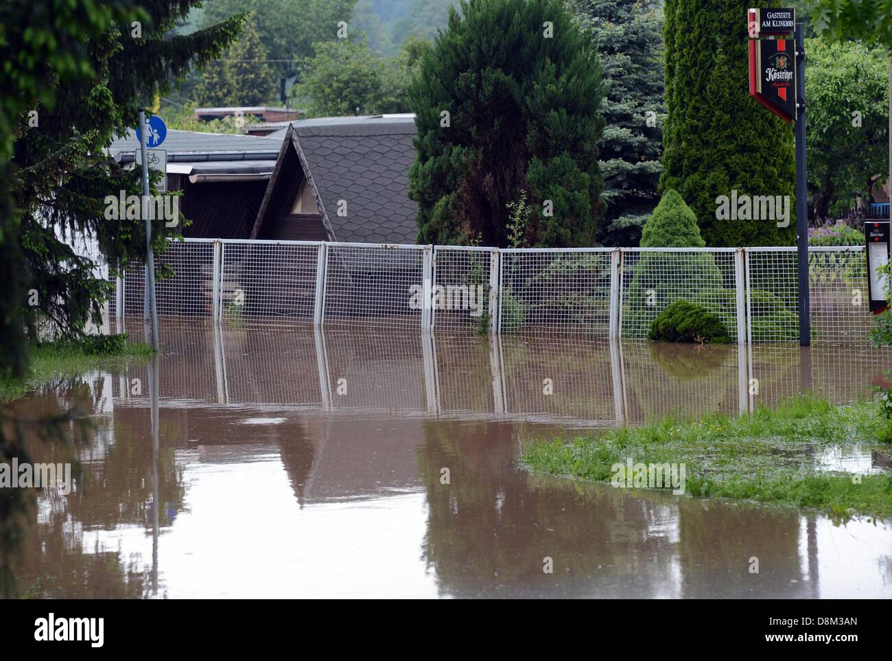 Water floods an allotment garden along the swollen Mulde River in ...