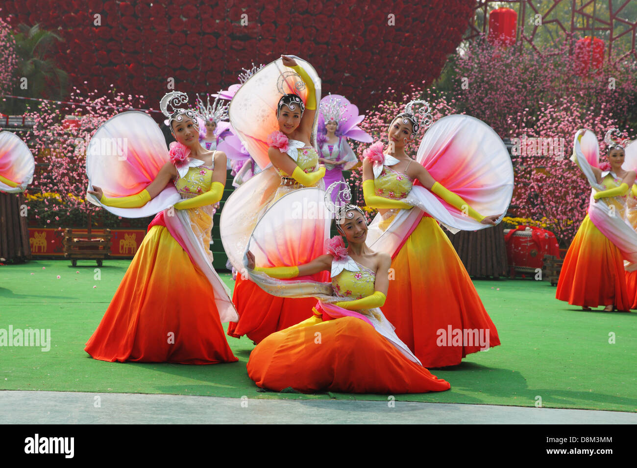 Chinese dance group in beautiful costumes Stock Photo - Alamy