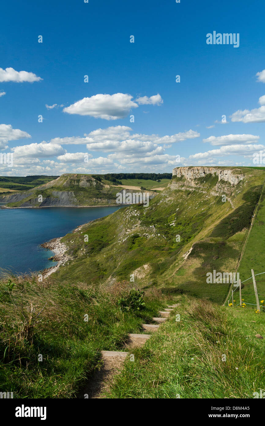 View of coastal path overlooking the sea and cliffs in Dorset Worth ...
