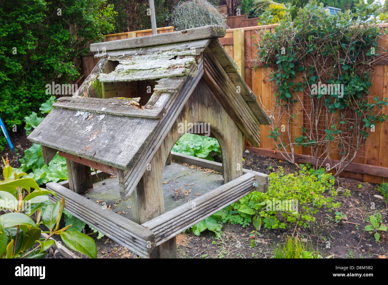 Old rotten bird table Stock Photo - Alamy