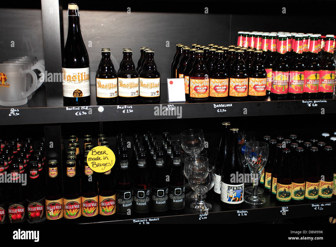 Belgium Beer Wall, shop display, Bruges City, West Flanders in the ...