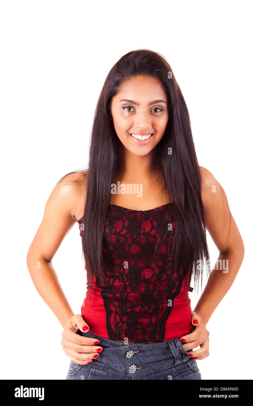 Beautiful mix race woman posing over white background Stock Photo - Alamy