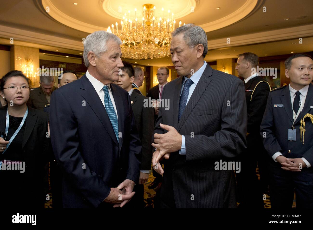 Us Secretary Of Defense Chuck Hagel Speaks With Singapore Minister Of