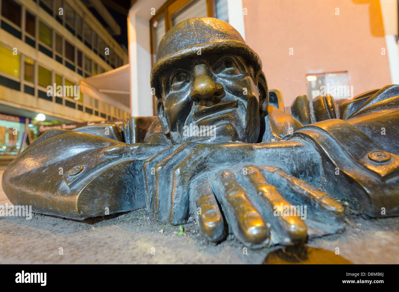 statue of Cumil the man at work in a hole, Bratislava, Slovakia, Europe ...