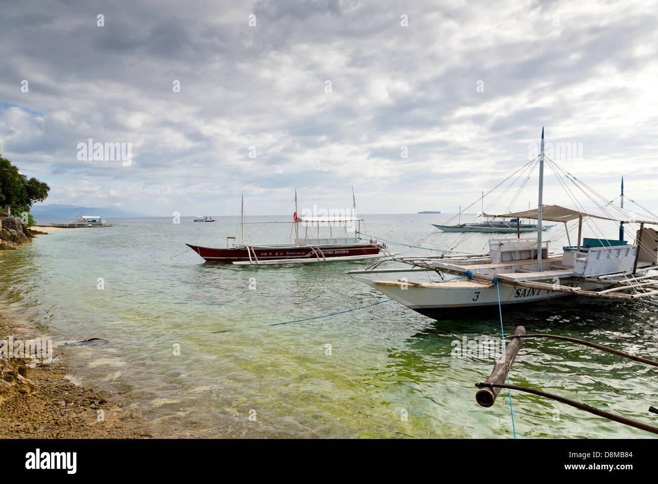 Boats on the Ocean near Moalboal on Cebu Island, Philippines Stock ...