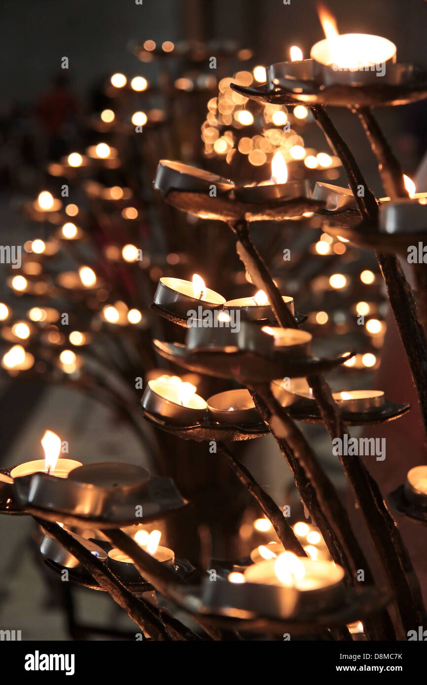 Tea lights on an iron chandelier in the Cathedral of Santa Maria del ...