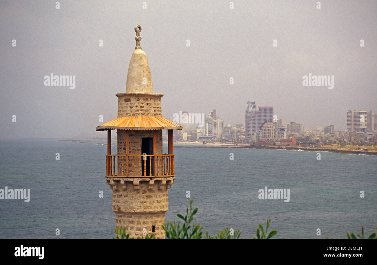 A mosque in Haifa, Israel, with the city of Tel Aviv in the background ...