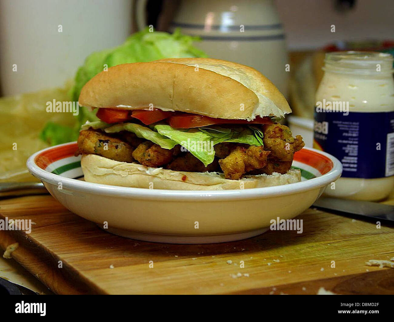 A crawfish and boudin poboy sandwich, a traditional Louisiana dish ...