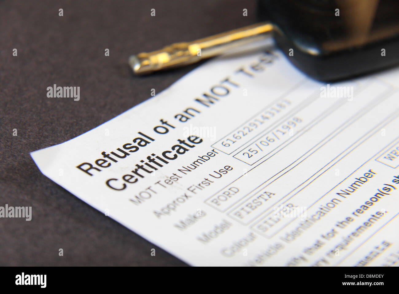 A British Refusal of an MOT Test certificate as issued by the VOSA ...