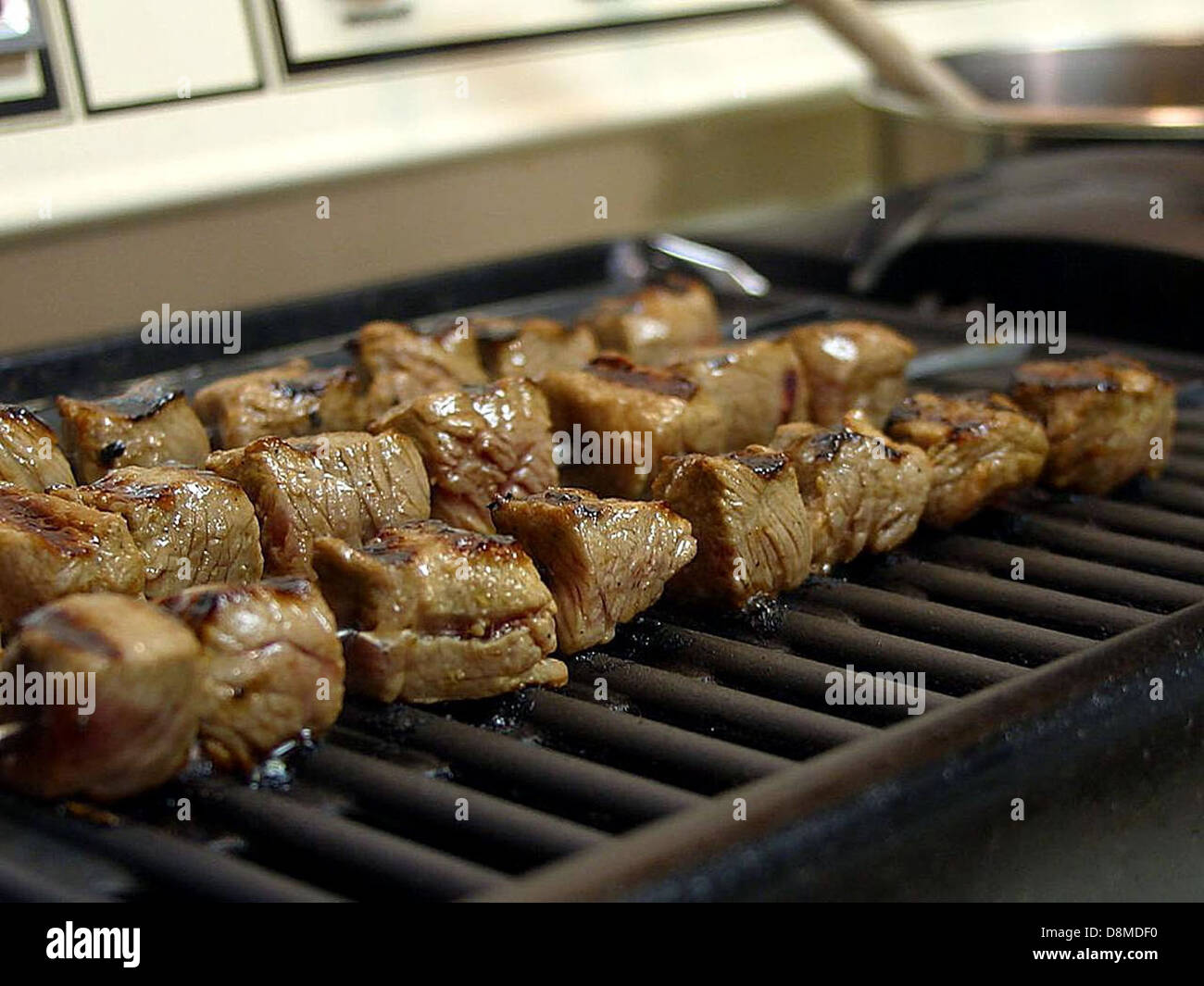 Grilled beef kabobs food Stock Photo - Alamy