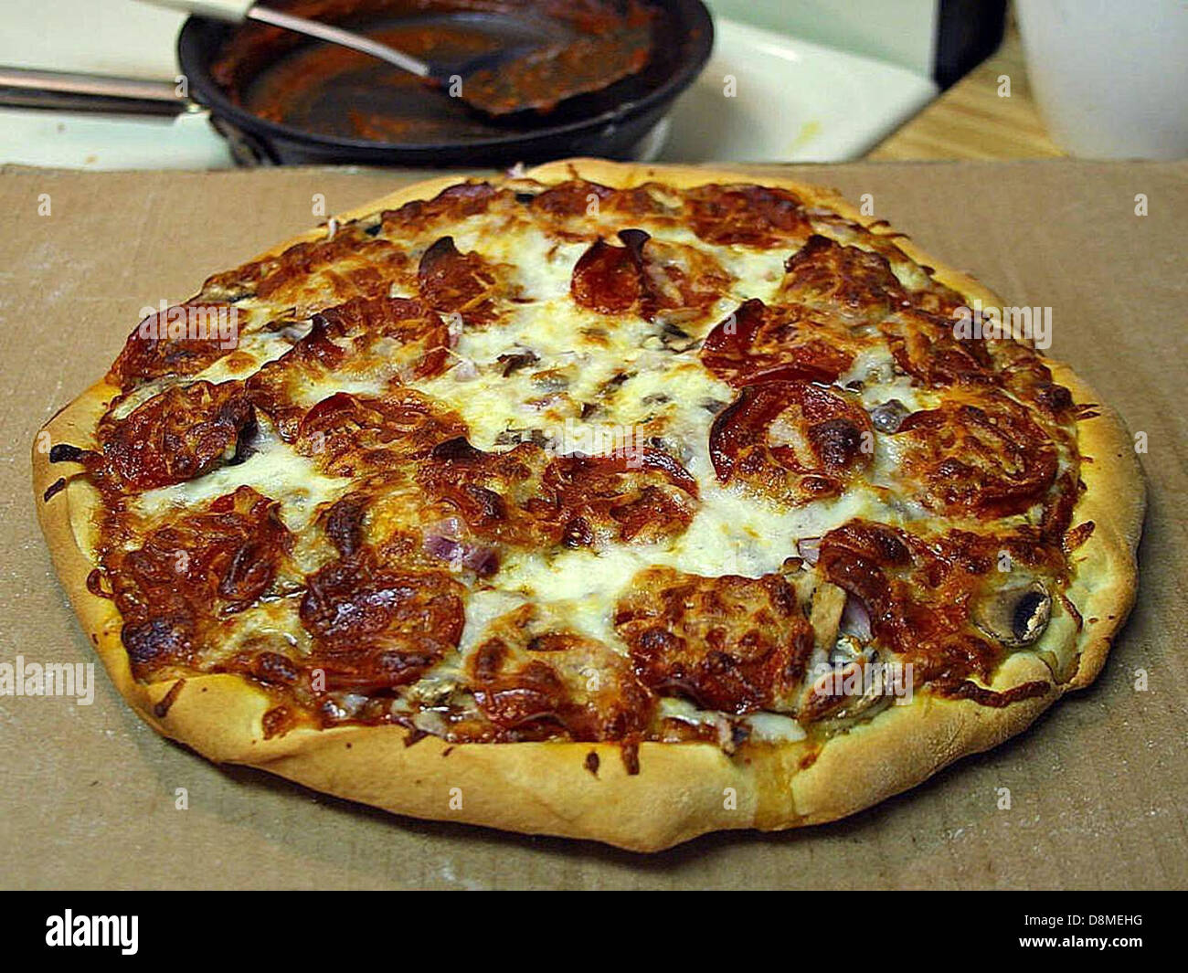 Pepperoni pizza is a popular fast food item made from a dough base ...