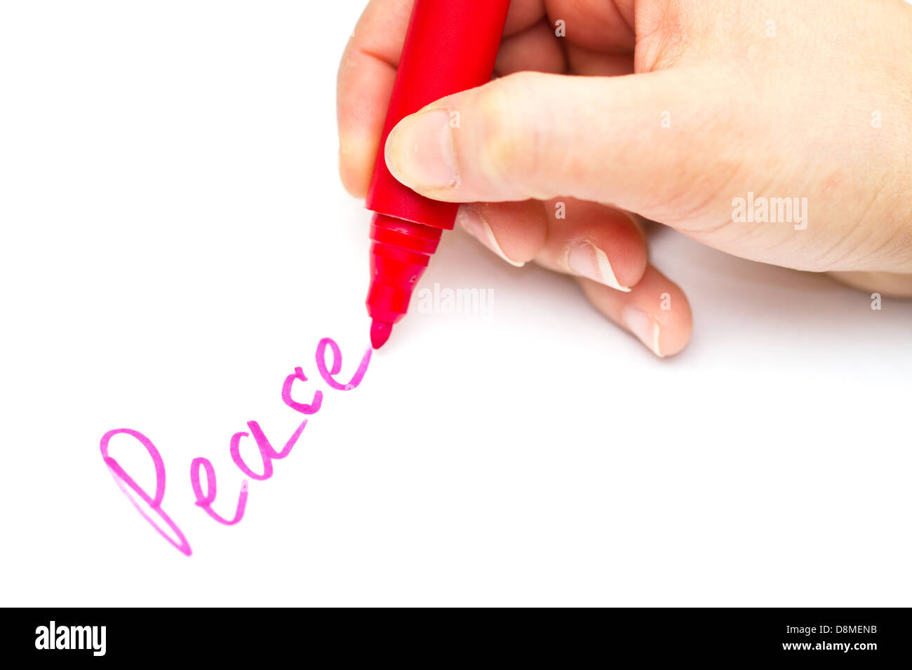Kid writing peace Stock Photo - Alamy