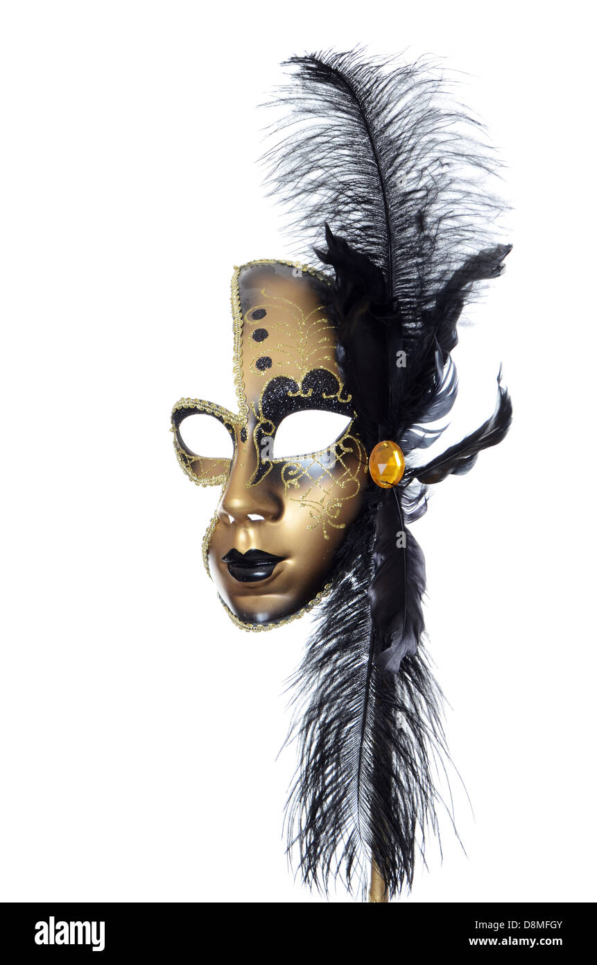 Gold carnival mask with black feathers Stock Photo - Alamy