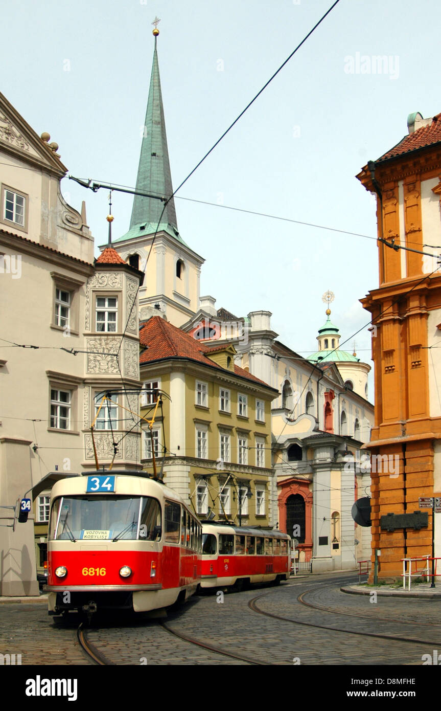 Tram line 34 traveling in Malostranske namesti Little Quarter Prague ...