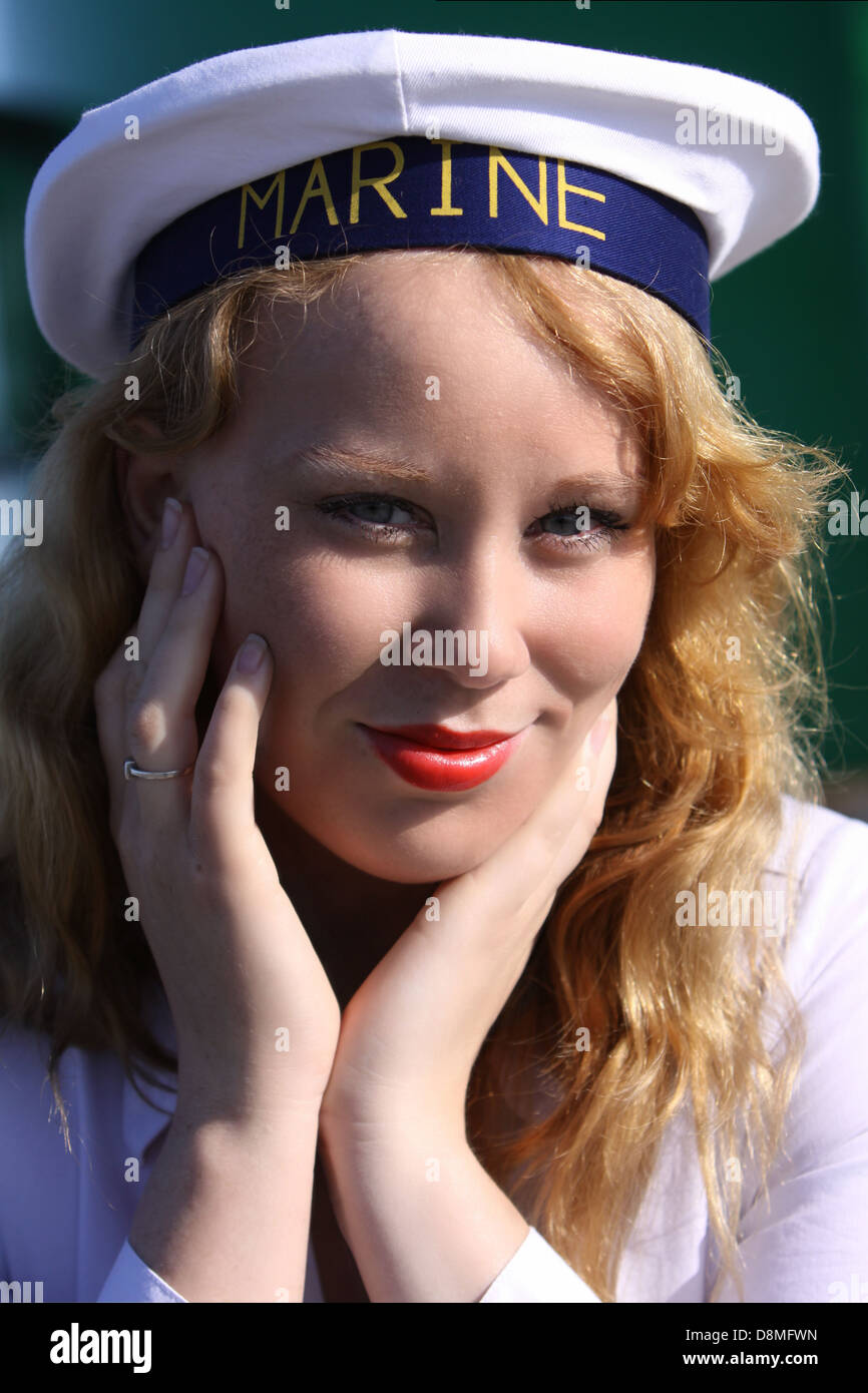 ginger woman in sailor's outfit Stock Photo - Alamy