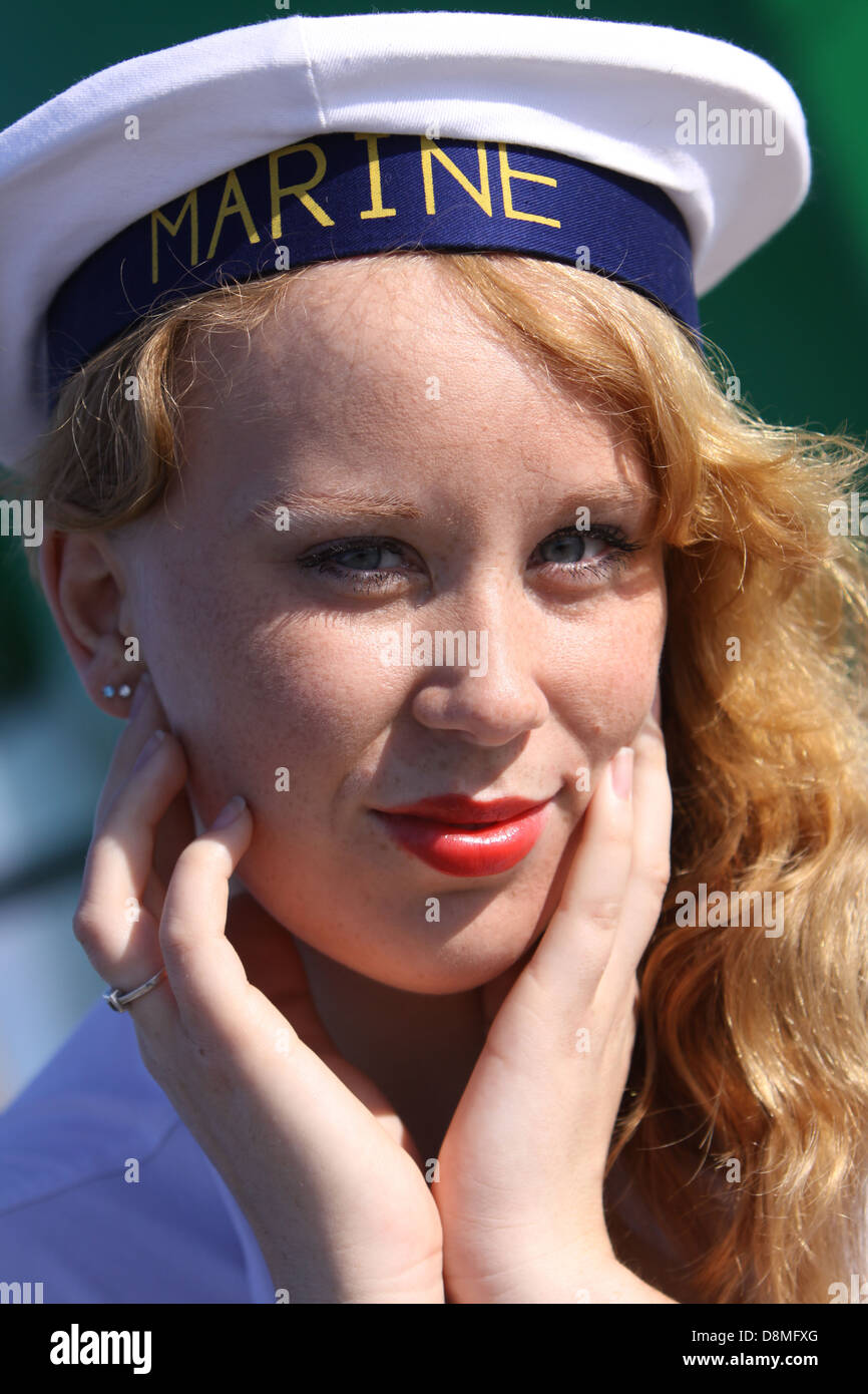 ginger woman in sailor's outfit Stock Photo - Alamy