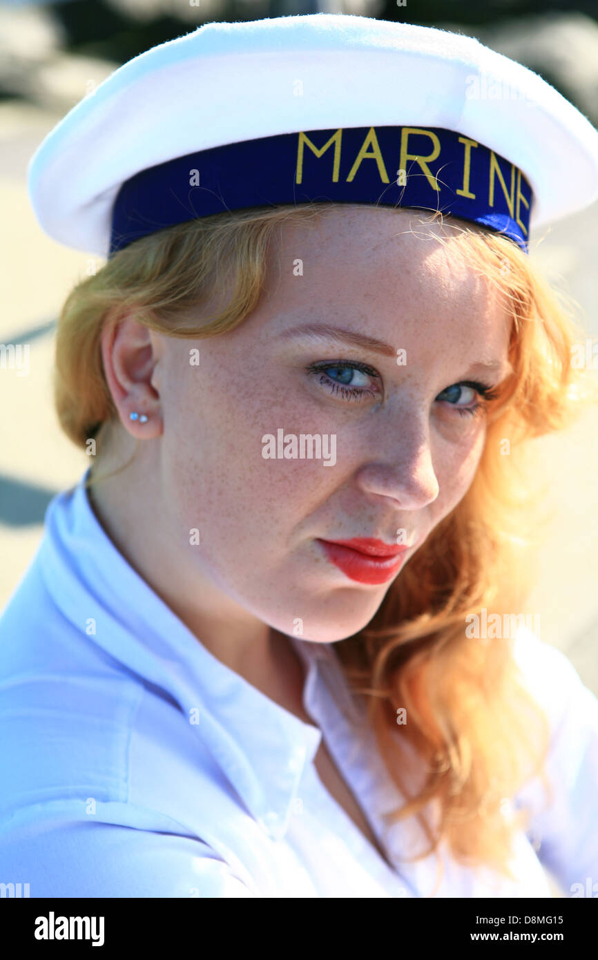 ginger woman in sailor's outfit Stock Photo - Alamy