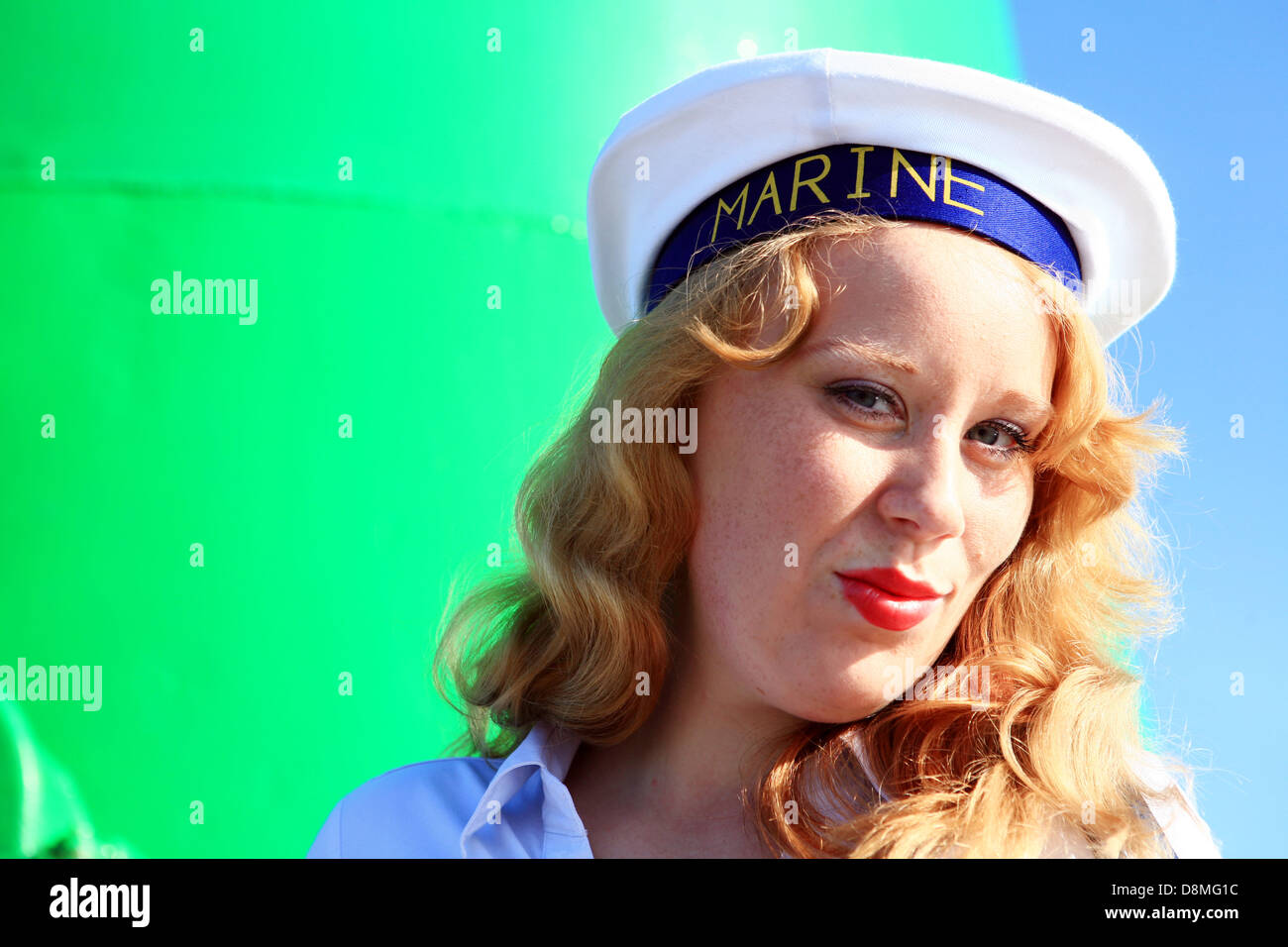 ginger woman in sailor's outfit Stock Photo - Alamy