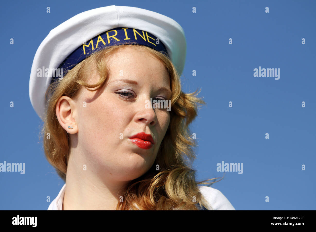 ginger woman in sailor's outfit Stock Photo - Alamy