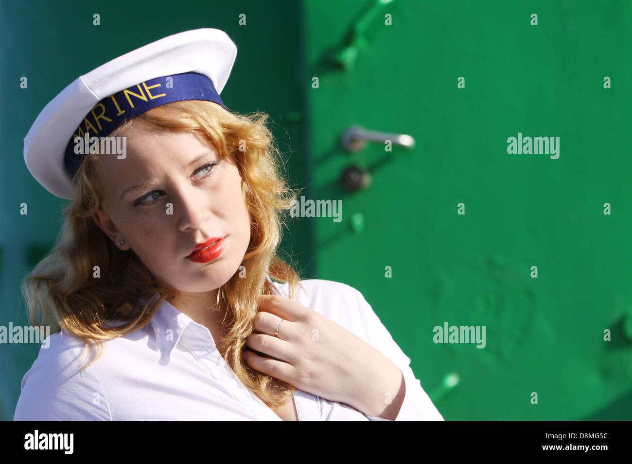 ginger woman with sailor's outfit Stock Photo - Alamy