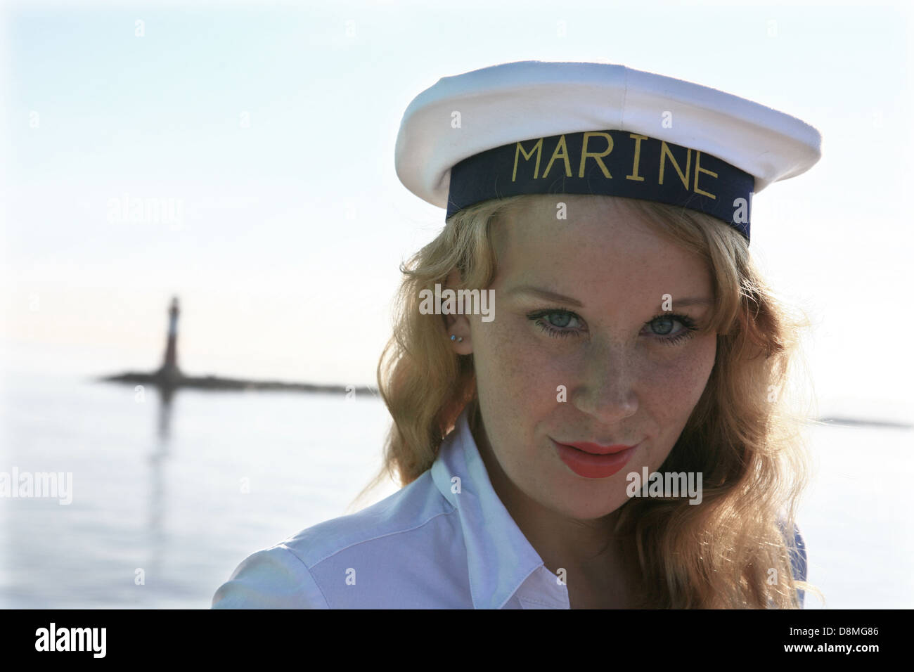 ginger woman in sailor's outfit Stock Photo - Alamy