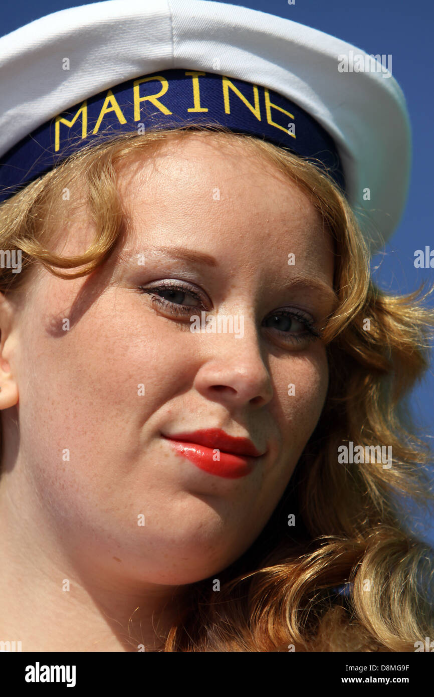 ginger woman in sailor's outfit Stock Photo - Alamy