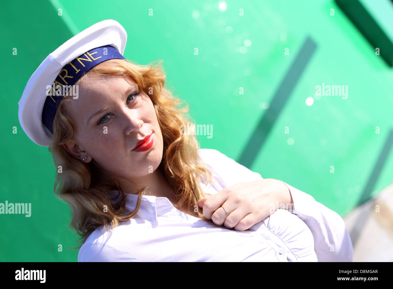 ginger woman in sailor's outfit Stock Photo - Alamy