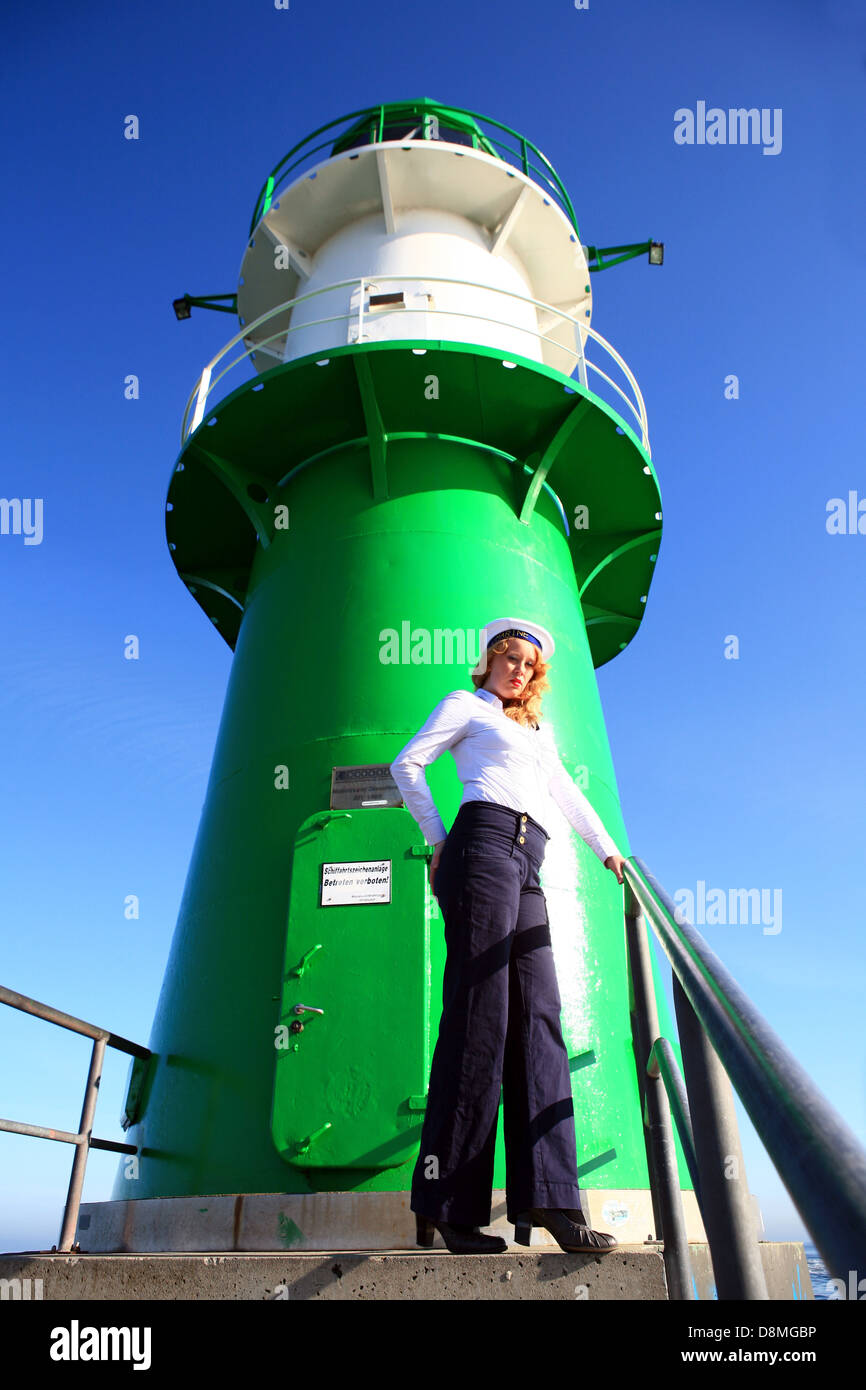 ginger woman in sailor's outfit Stock Photo - Alamy