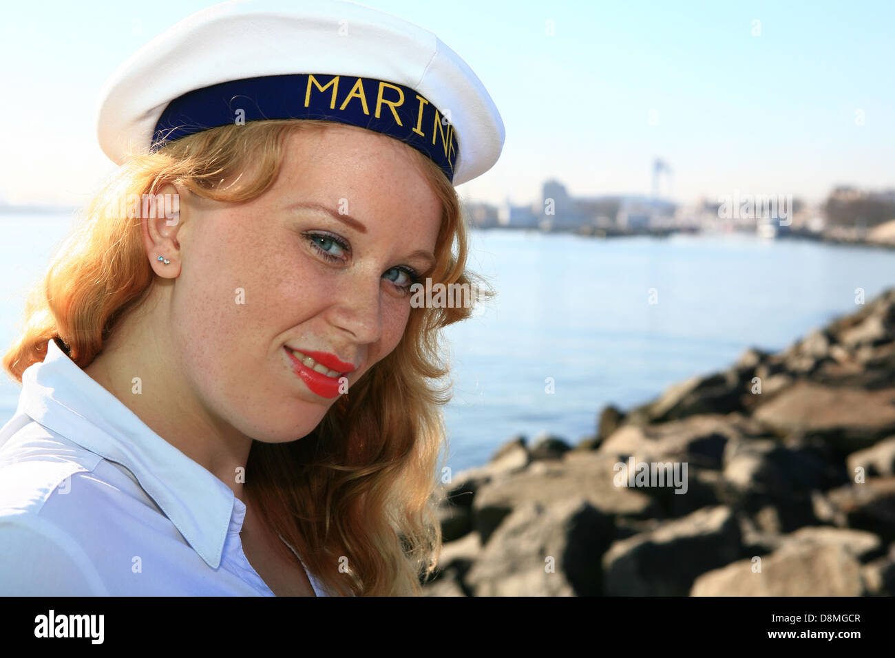 ginger woman in sailor's outfit Stock Photo - Alamy