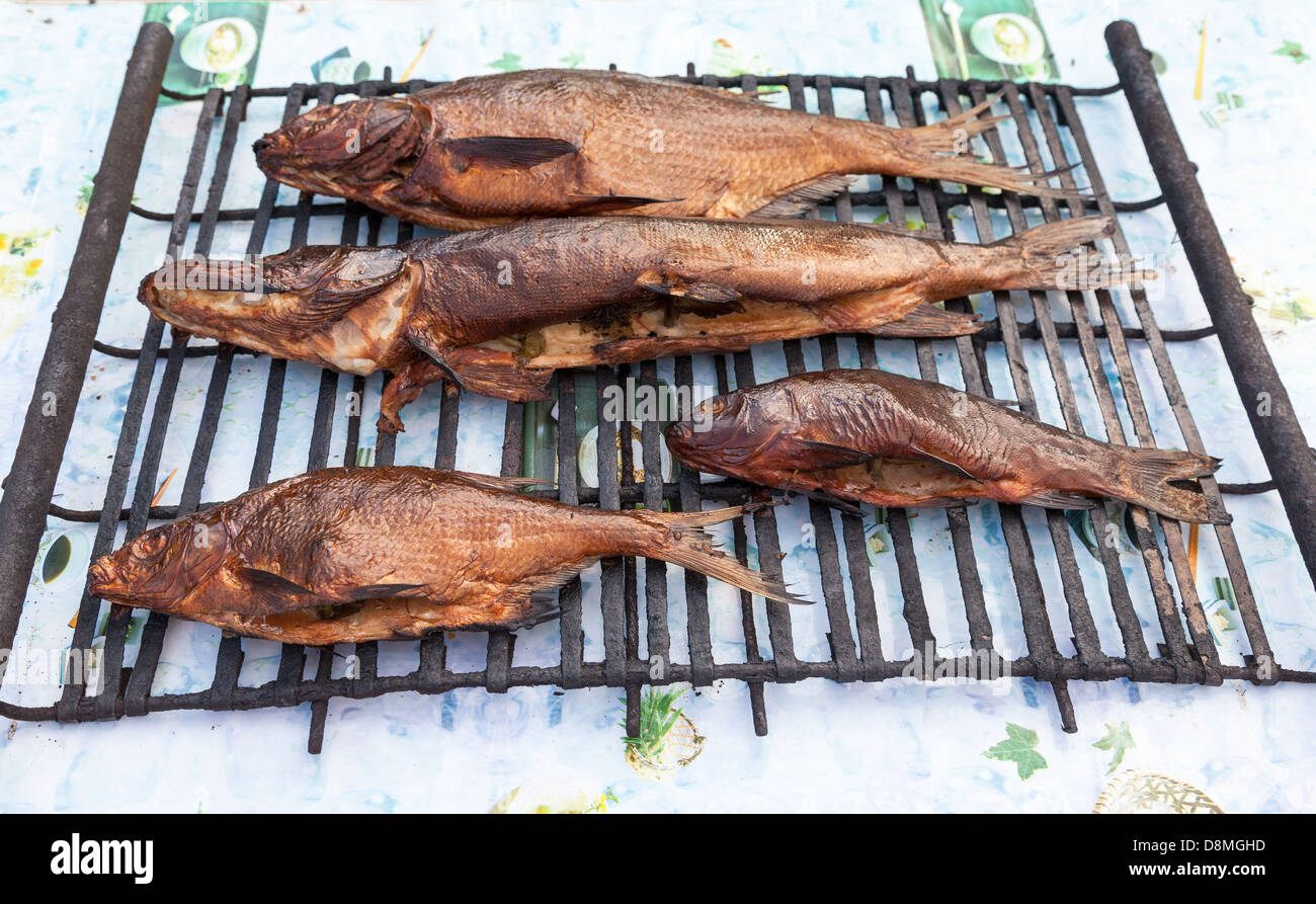 Just smoked fresh fish caught in the river Stock Photo - Alamy