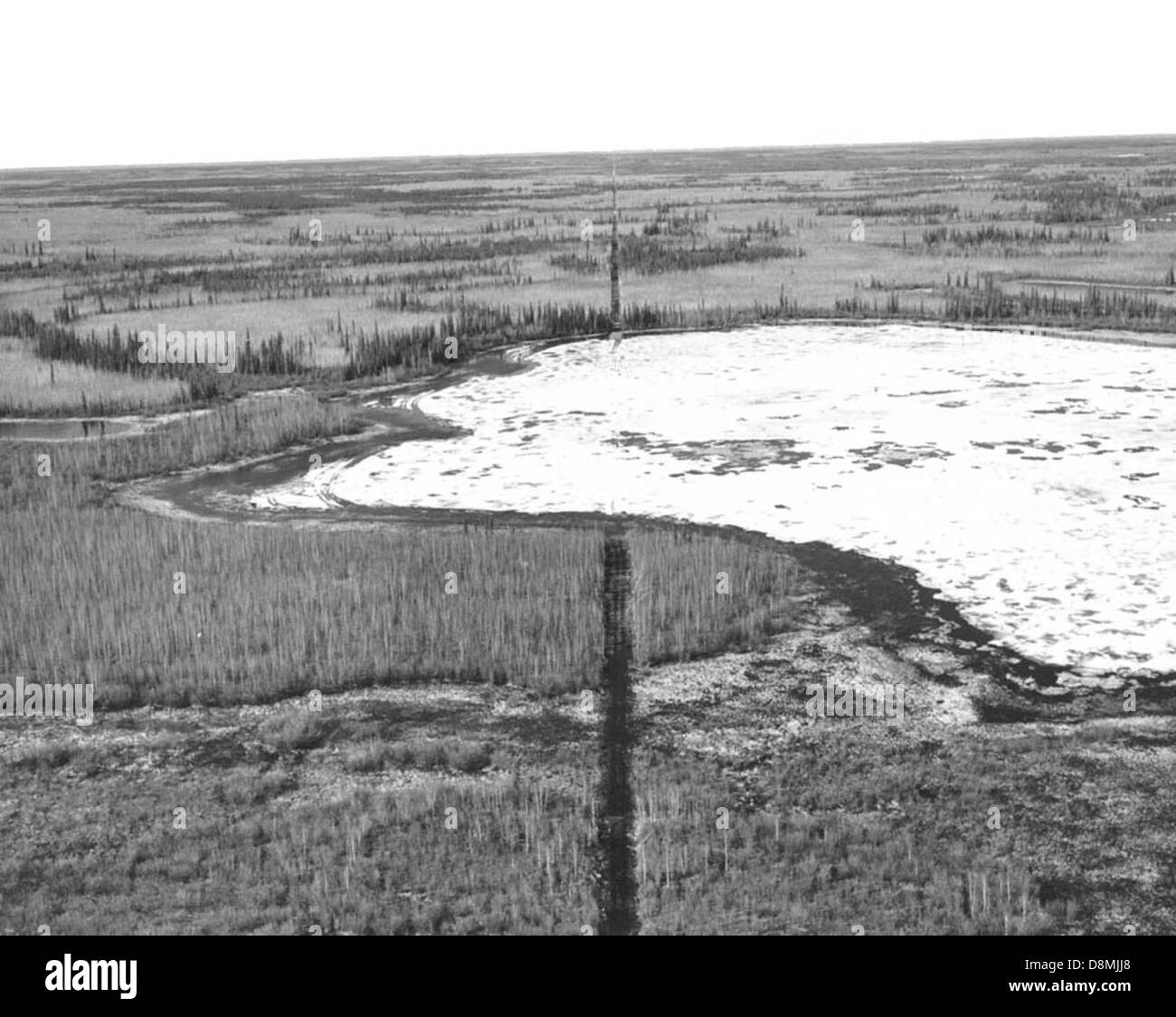 An aerial view of a seismic trail, showing the path of geophysical ...