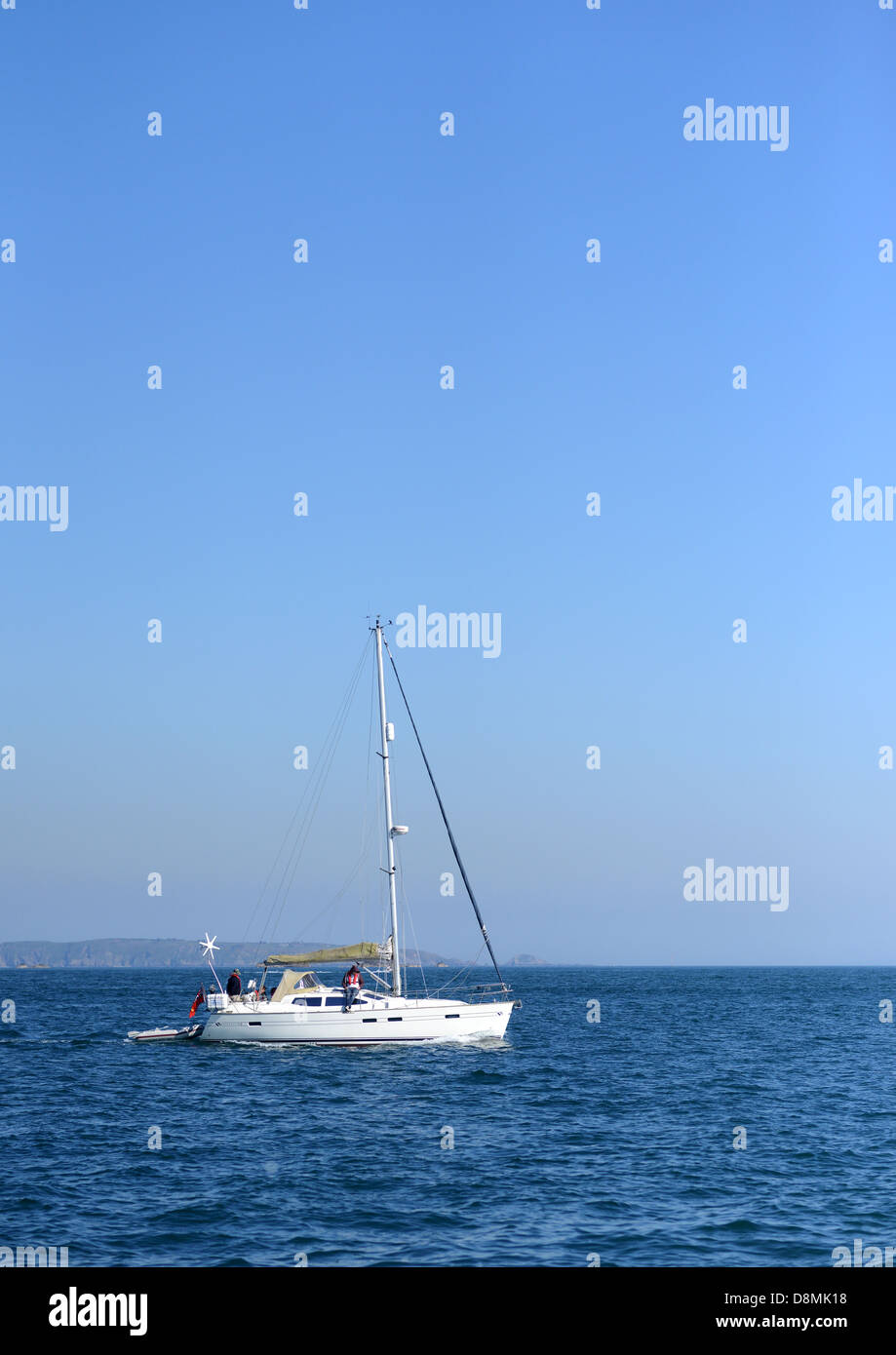 Yacht Sailing in the channel Islands, GB Stock Photo - Alamy