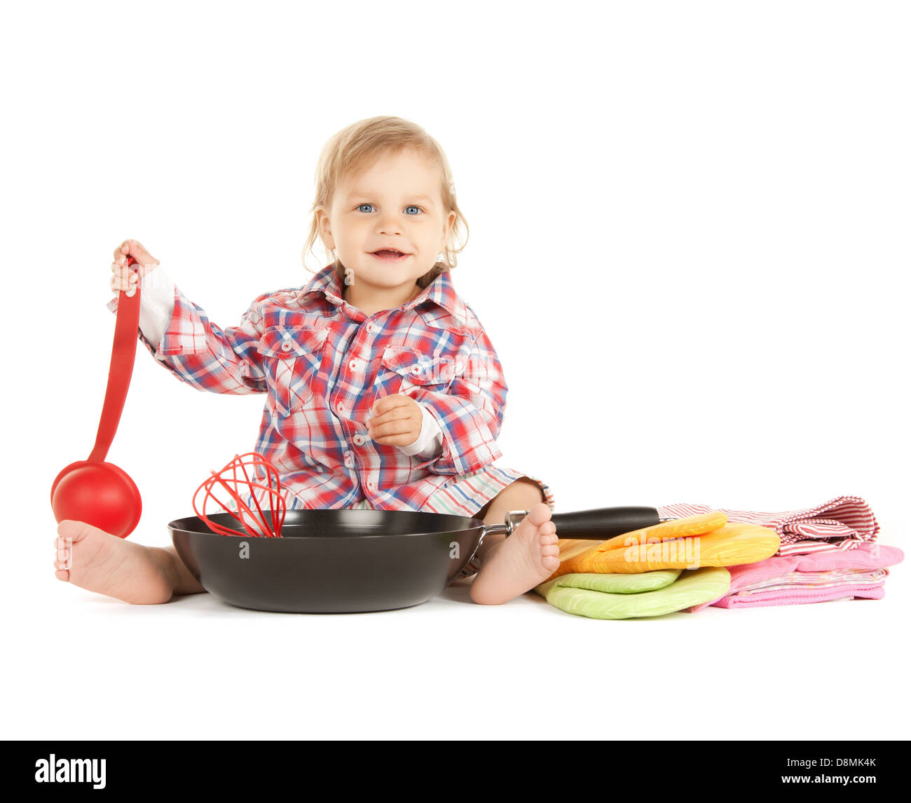 adorable baby cook with pan Stock Photo - Alamy