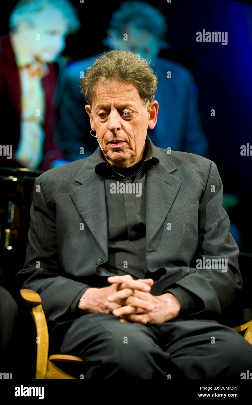 Philip Glass American composer talking about his work on stage at Hay ...