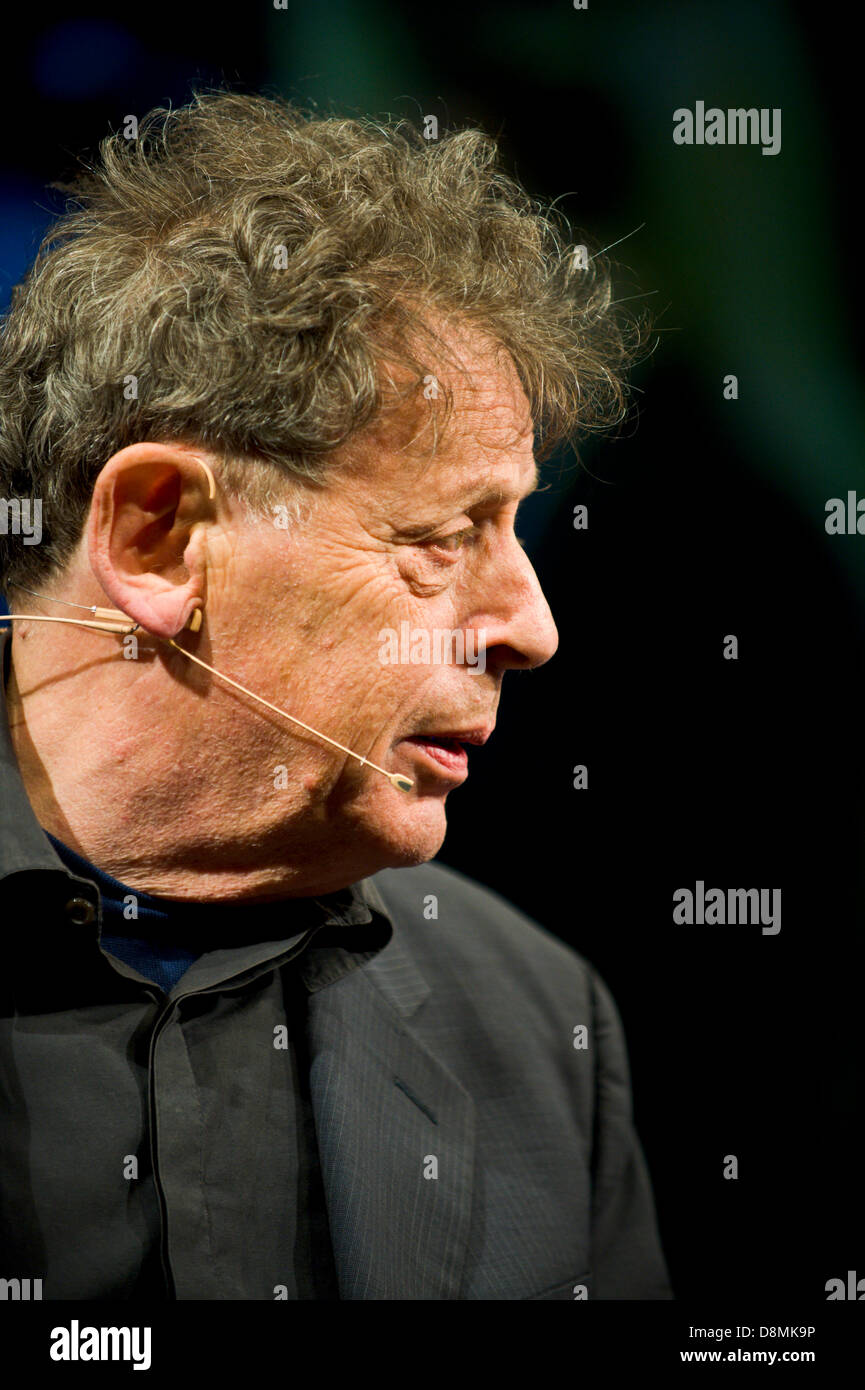 Philip Glass American composer talking about his work on stage at Hay ...