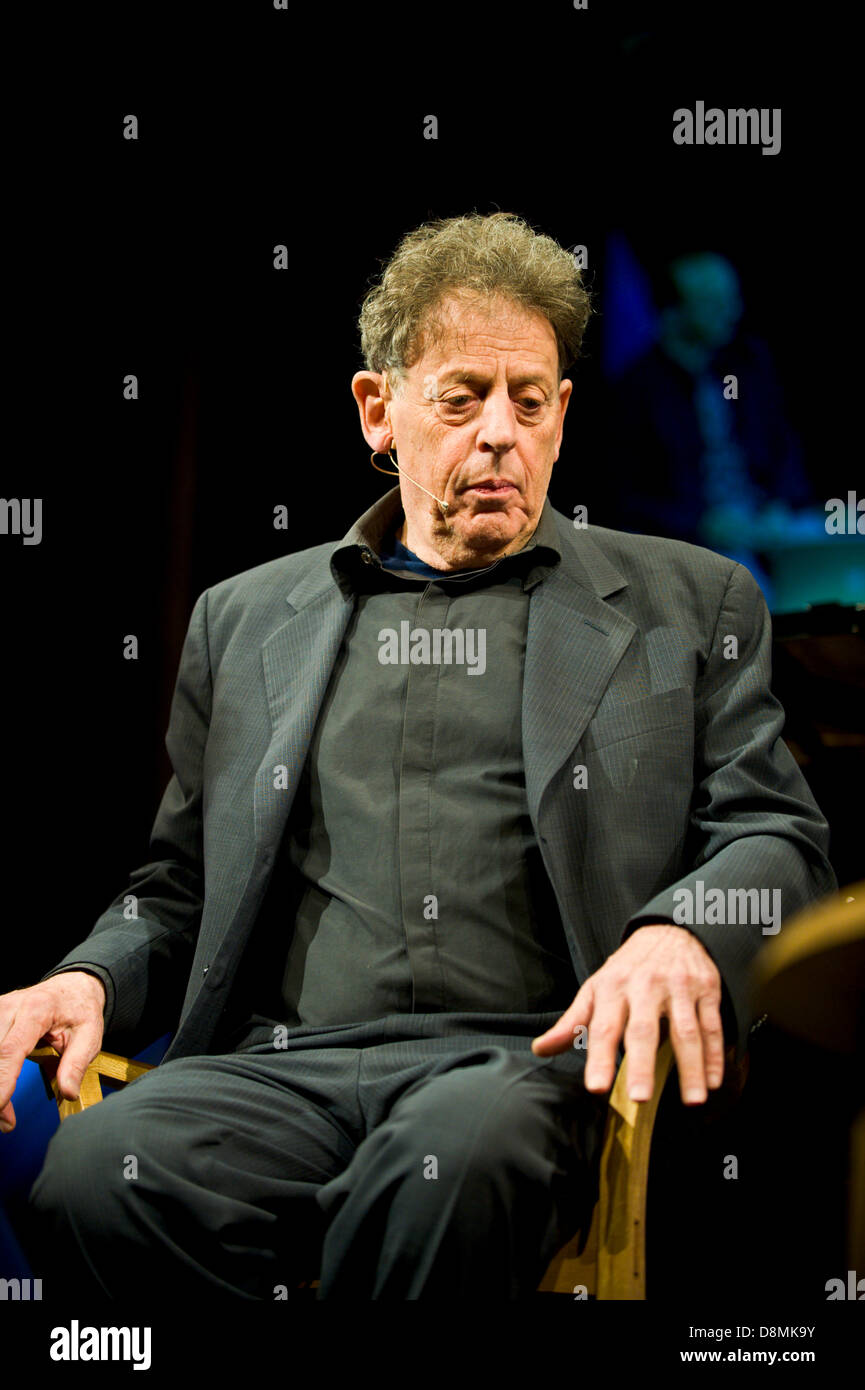 Philip Glass American composer talking about his work on stage at Hay ...