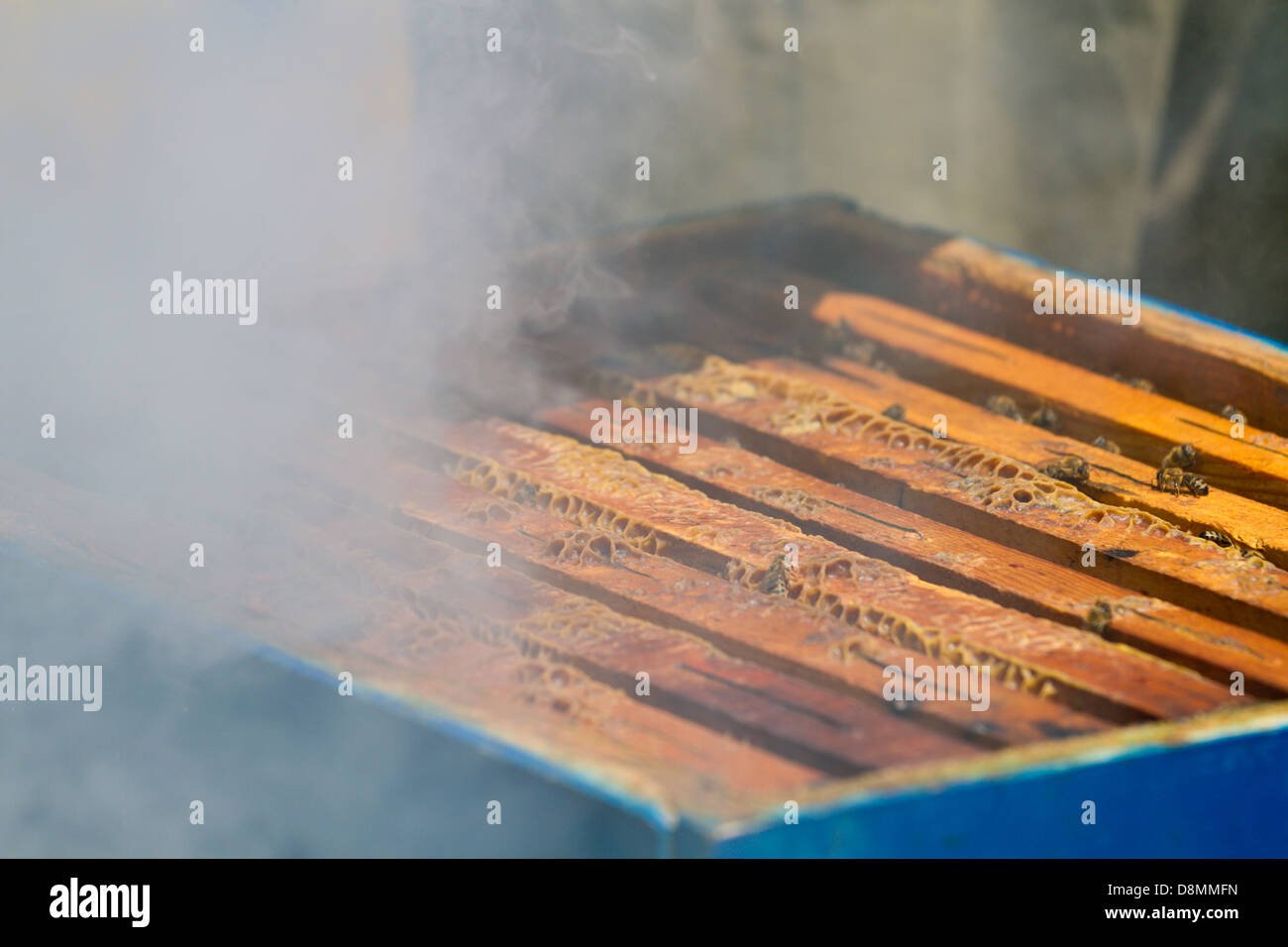 Beehive and smoke Stock Photo - Alamy