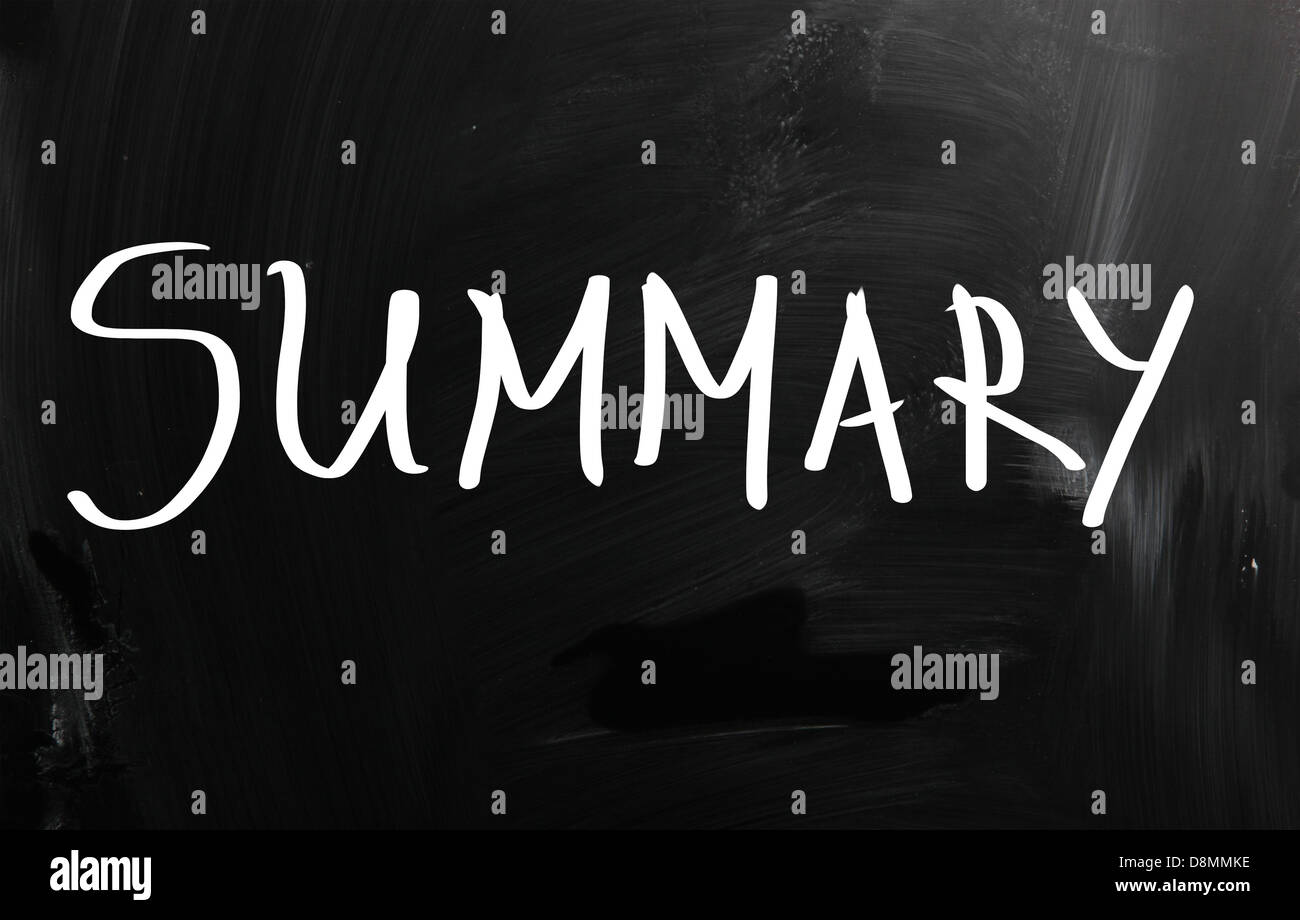 Summary handwritten with white chalk on a blackboard Stock Photo - Alamy