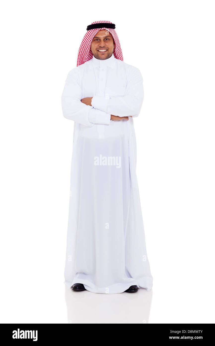 smiling arabian man full length portrait isolated on white background ...
