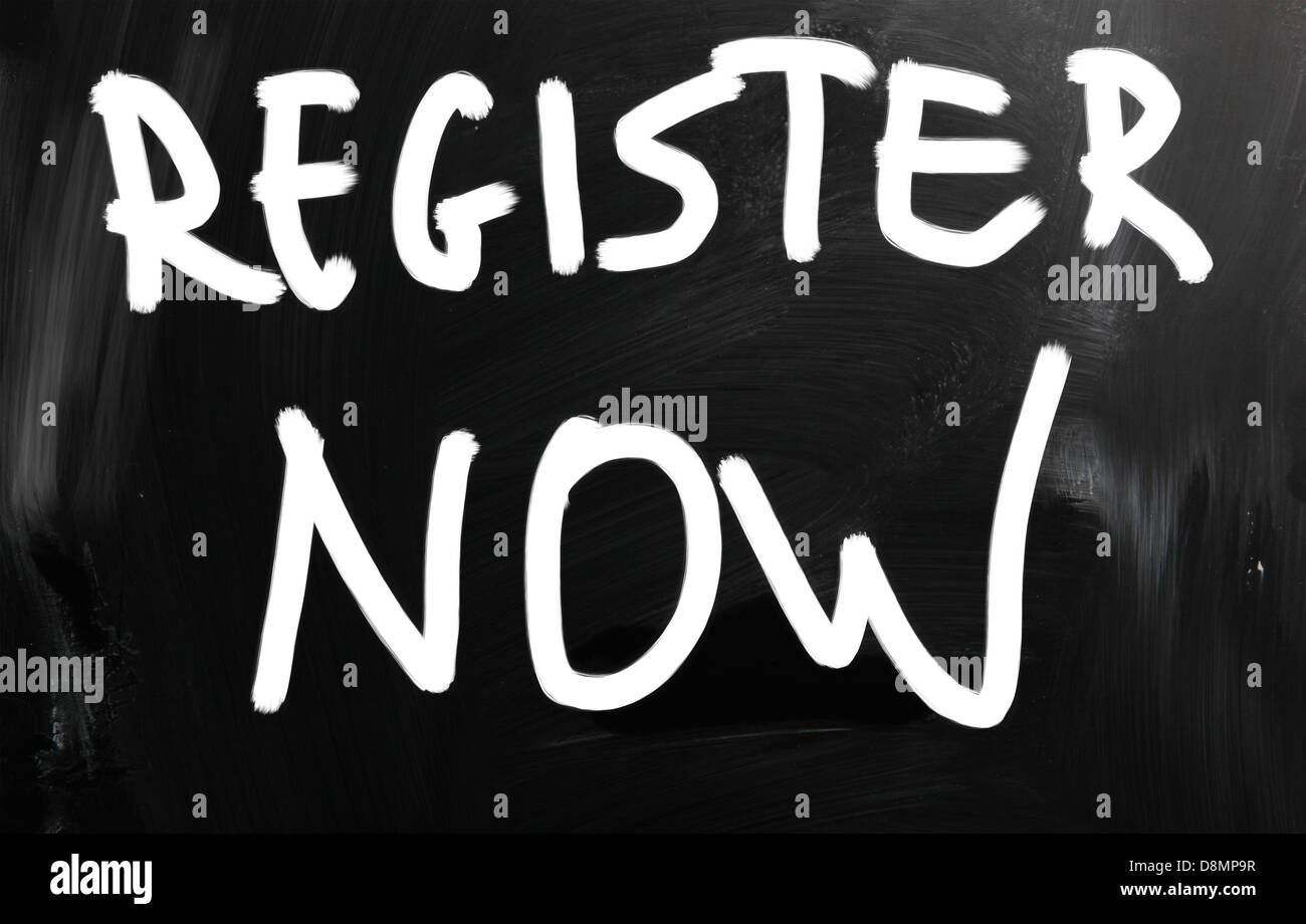 Register now handwritten with white chalk on a blackboard Stock Photo ...