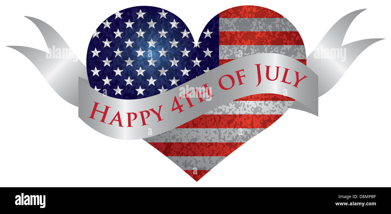 Fourth of July USA Flag in Heart Shape with Texture and Scroll with ...