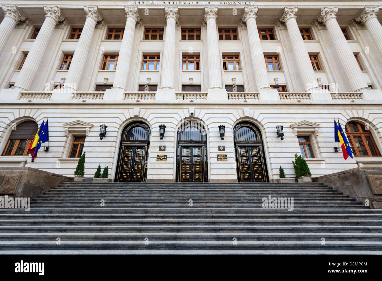 The facade and front of the newly renovated romanian national bank ...