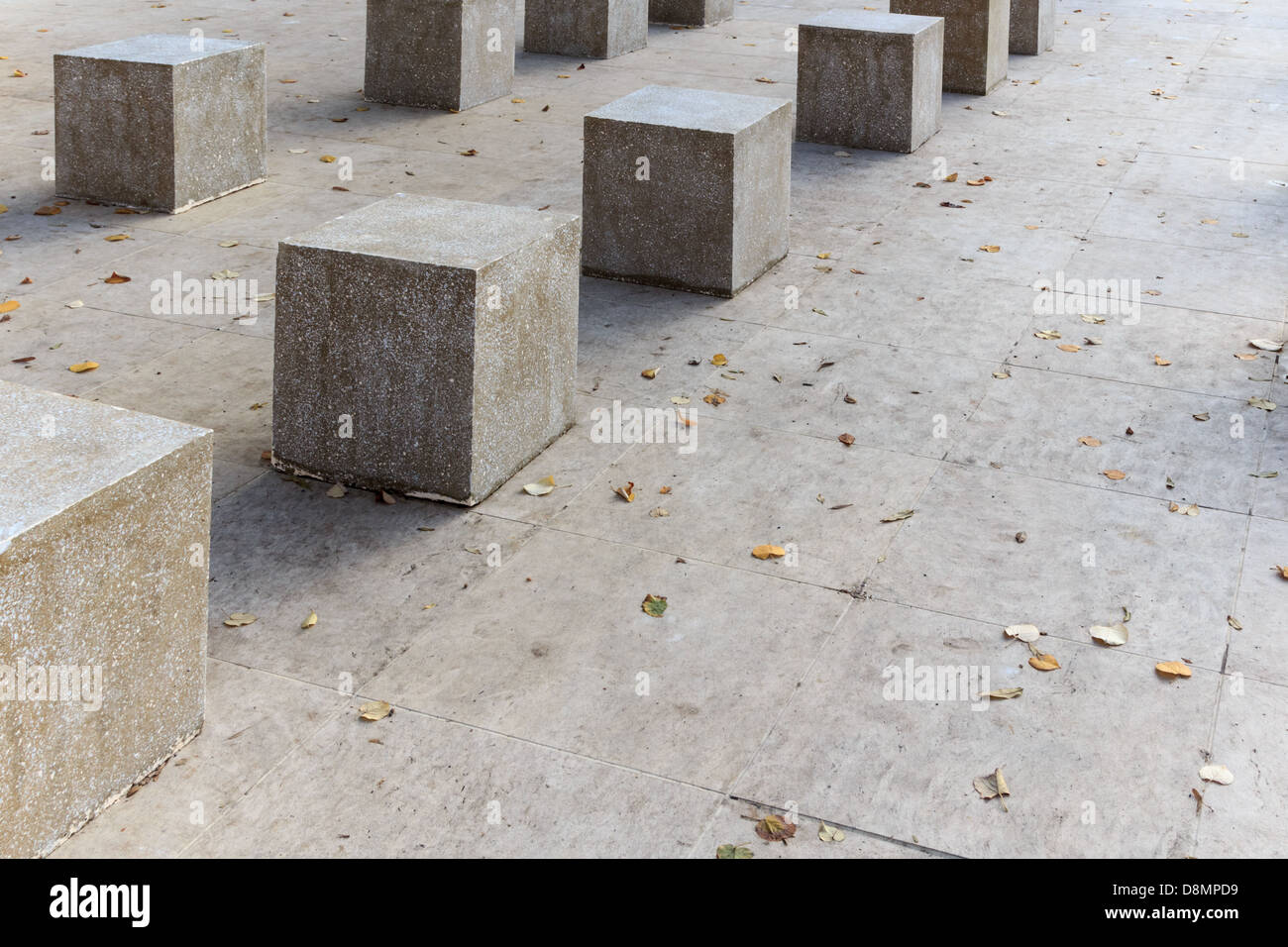 Stone cubes on a floor with leaves Stock Photo - Alamy