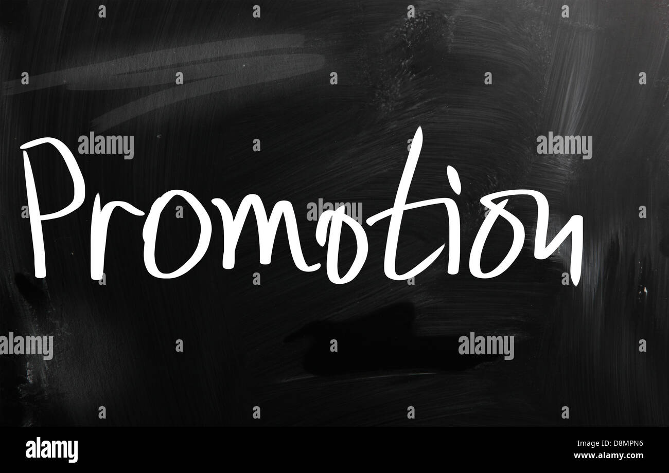 The word "promotion" handwritten with white chalk on a blackboard Stock ...