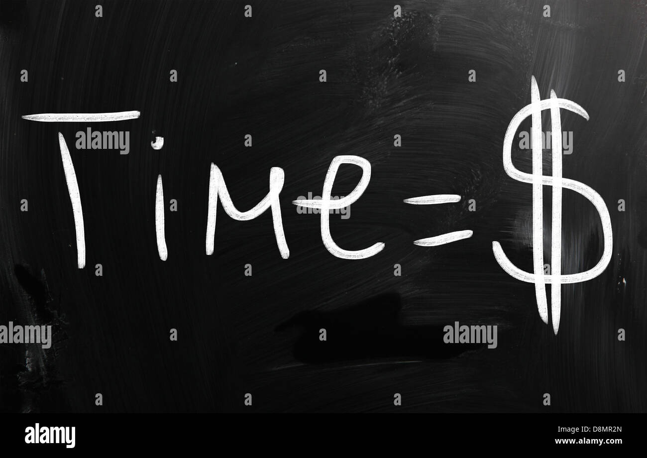 Time is money handwritten with white chalk on a blackboard Stock Photo ...
