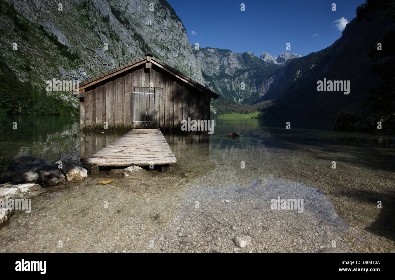 Obersee at koenigssee with boathouse hi-res stock photography and ...