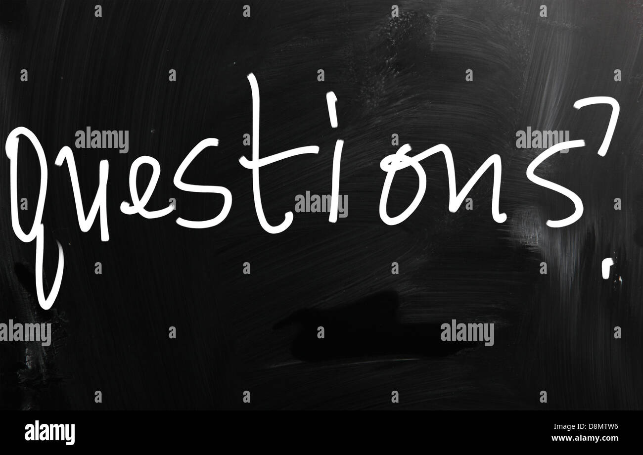 Question handwritten with white chalk on a blackboard Stock Photo - Alamy