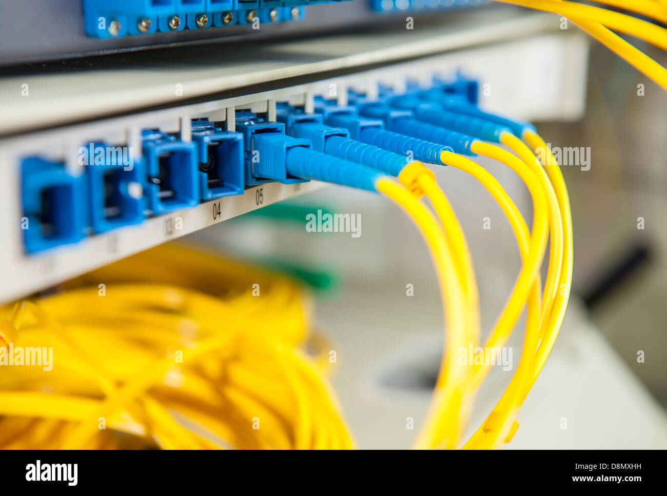 fiber optic servers and hardwares in an internet data center Stock ...