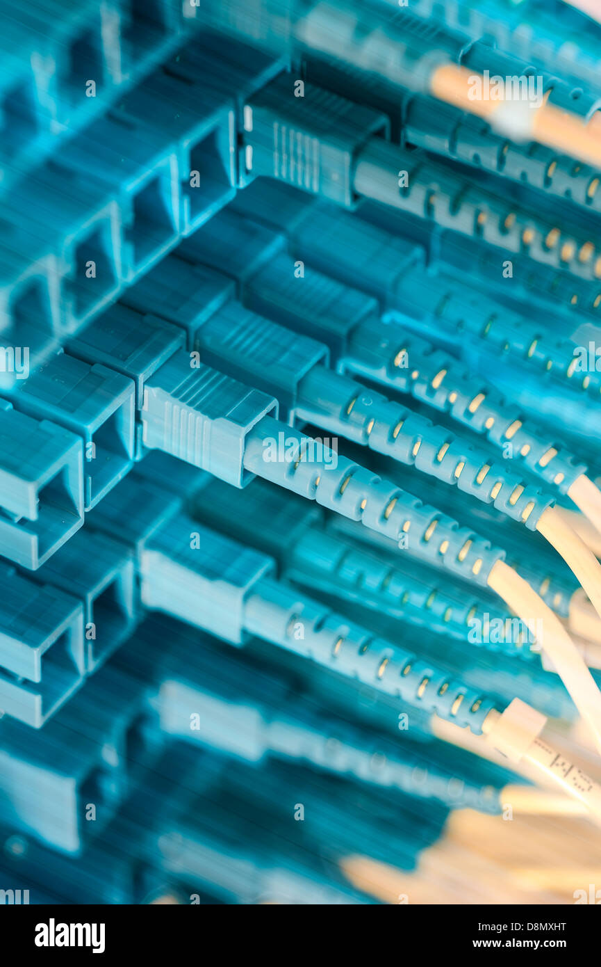 fiber optic servers and hardwares in an internet data center Stock ...